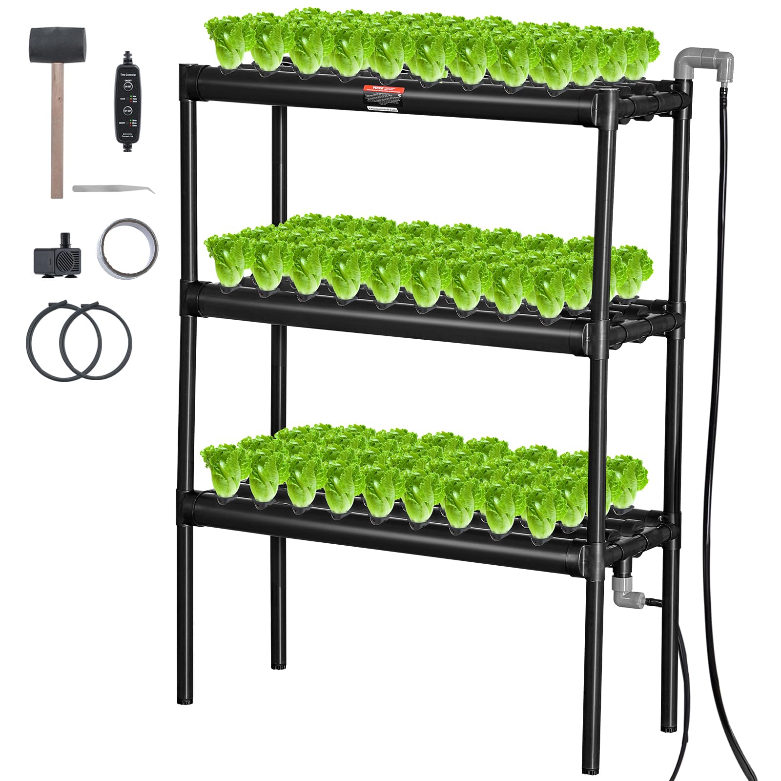 VEVOR Hydroponics Growing System, 108 Sites 3 Layers Dark Grey PVC ...