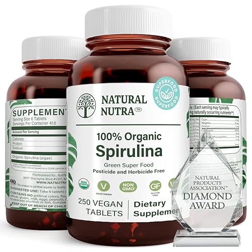 Natural Nutra 100% USDA Organic Spirulina Tablets, Blue Green Algae ...