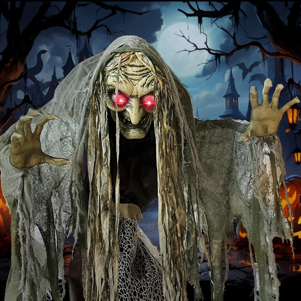 YOKUJITU 60'' Halloween Animatronics Standing Witch Talking Halloween ...