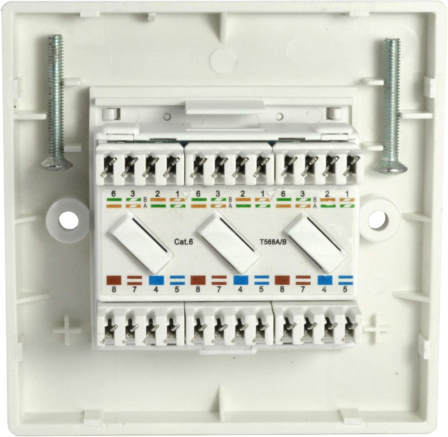 Triple Cat6 RJ45 Ethernet Network Socket in White Single Gang Faceplate ...