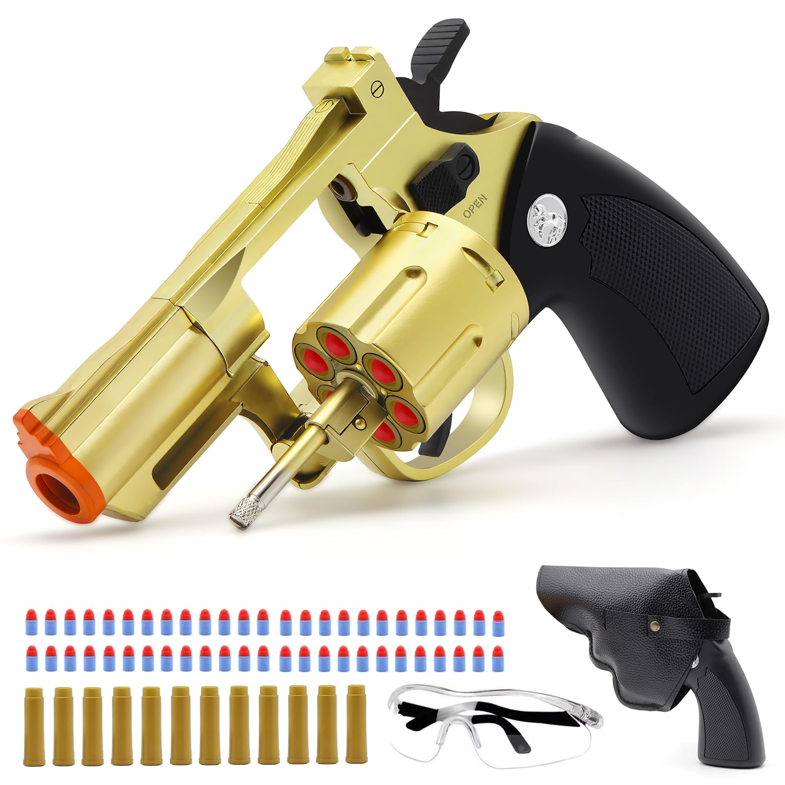 Trokiomi Gold Soft Bullet Toy Revolver with Holster & Goggles ...