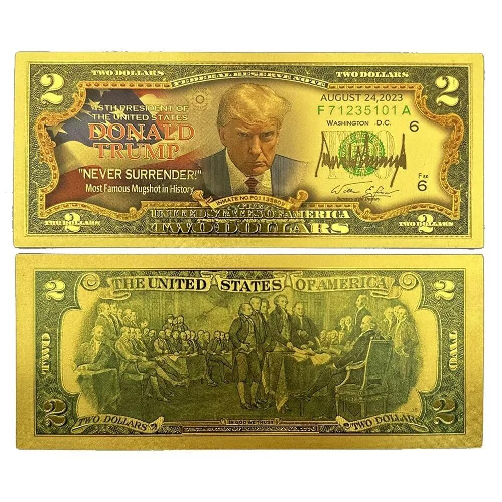 5pcs Donald Trump Gold 2 Dollar Bill,Never Surrender Colorized Mugshot ...
