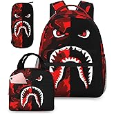 Amazon.com: YBYGBB Backpack Shark Teeth Camo Backpacks Set with Lunch ...