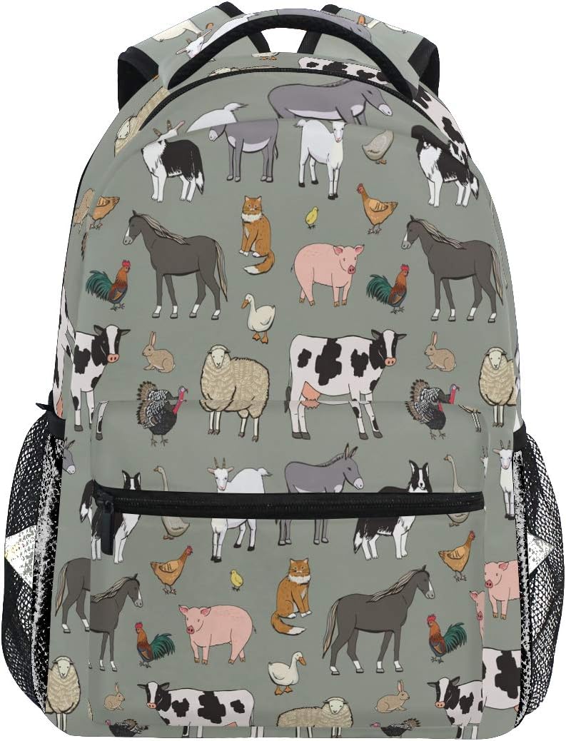 Farm Animals Pig Cow Backpack Waterproof School Shoulder Bag Gym ...