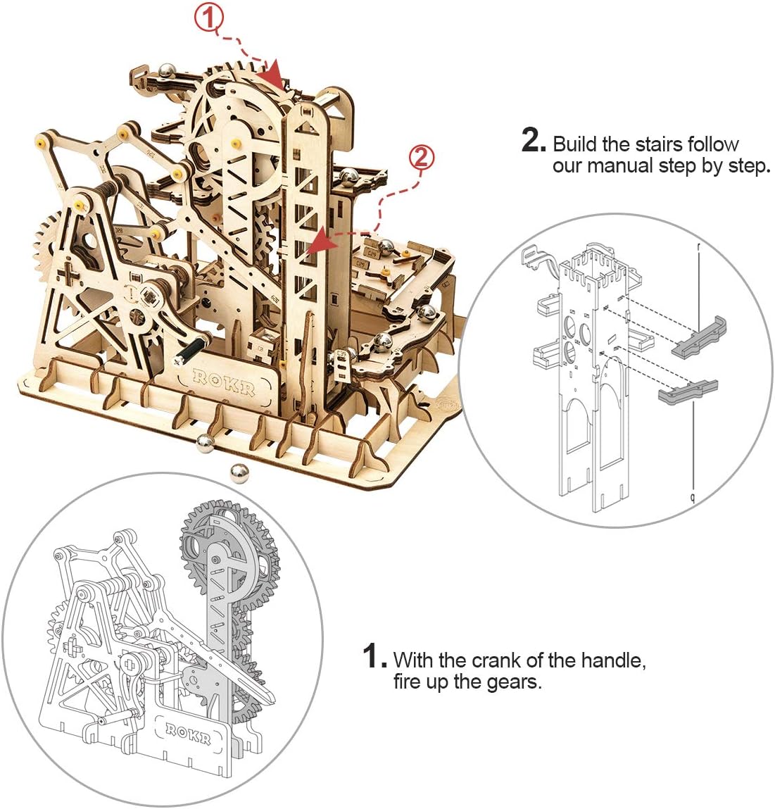 ROKR Hand Cranked Wooden Model Kits – Mechanical Gears DIY Model ...