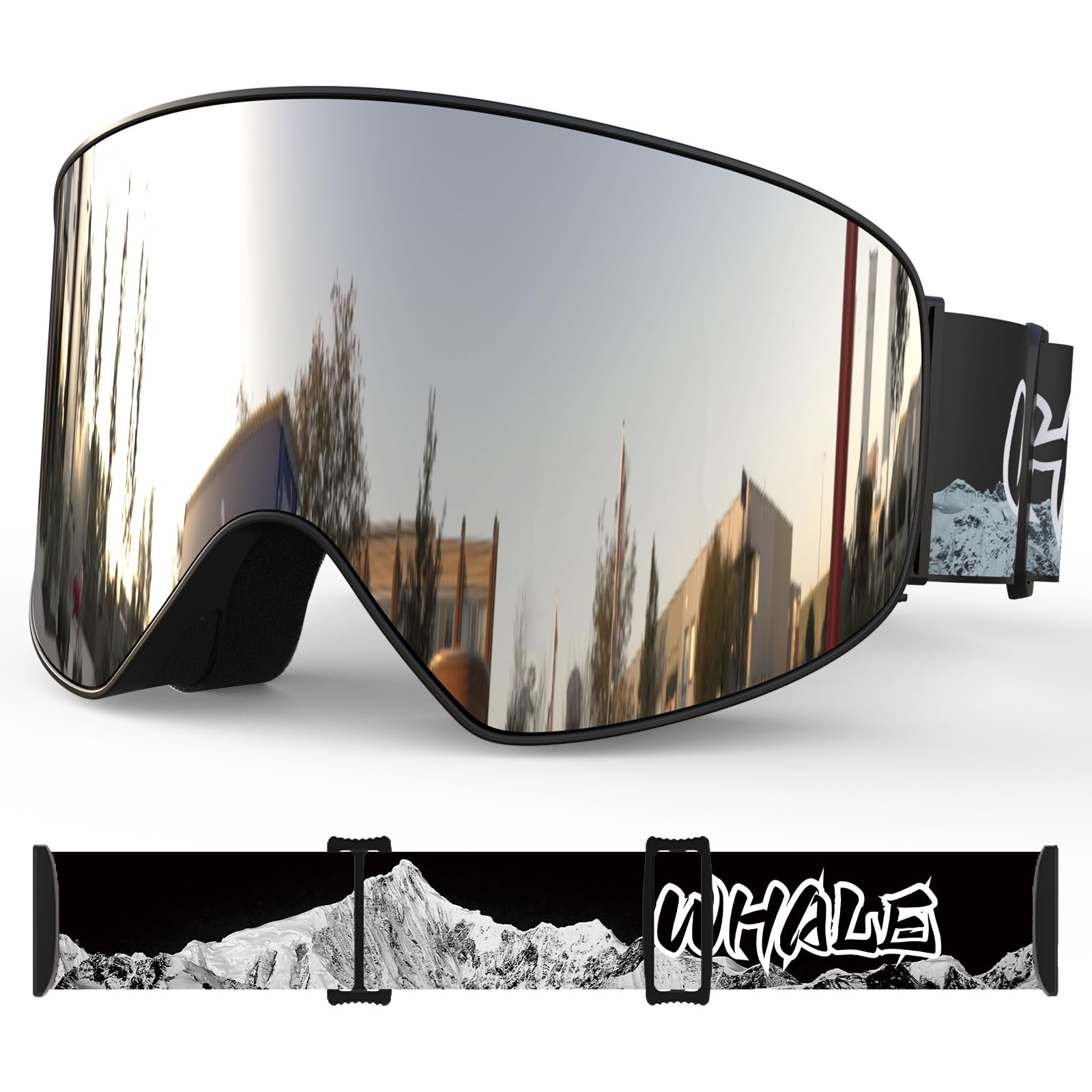 Whale Ski Goggles OTG Anti-Fog Frameless Snow/Snowboard Goggles Mirror ...