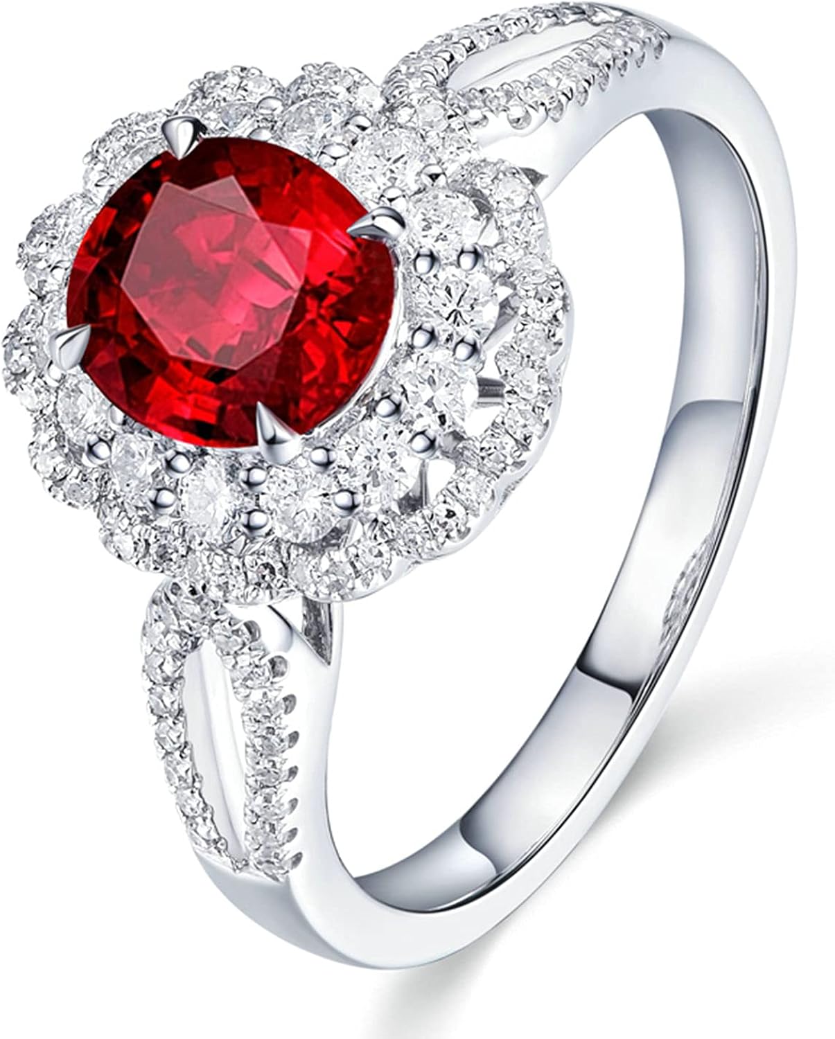 Amody Womens Ruby Rings, Women Rings 18K White Gold Flower 1.02ct ...