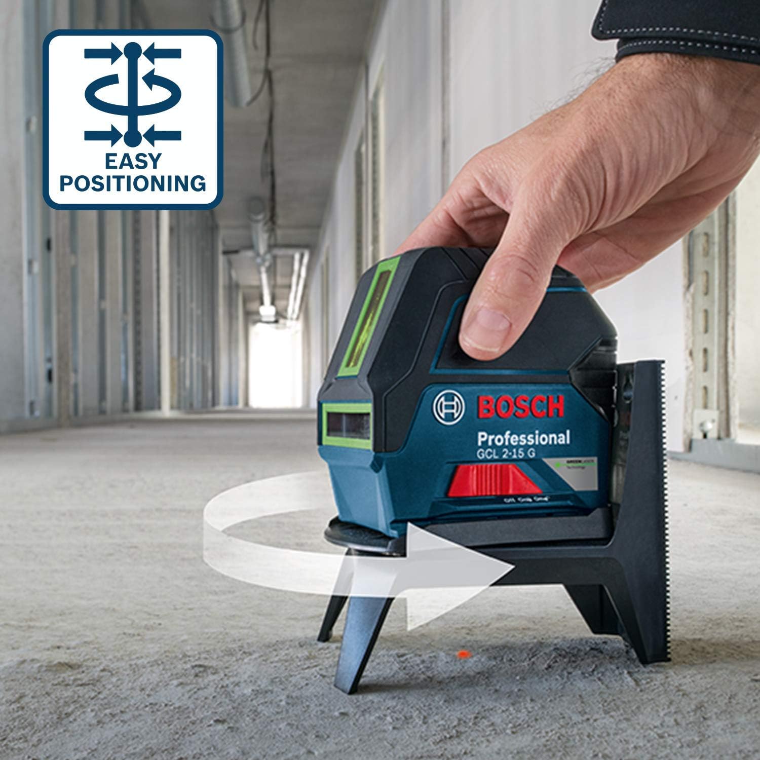 Bosch Professional cross line laser GCL 2-15 G (green laser,interior, with plumb points, working ...