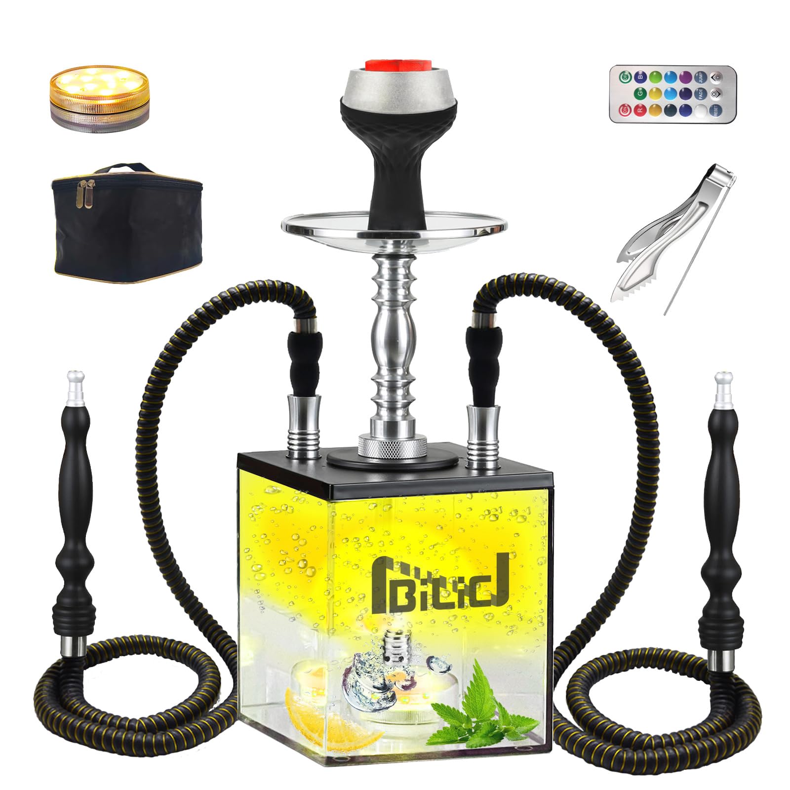 Hookah Set 2 Hose Hookahs Shisha with Everything Modern Cube Hookahs ...