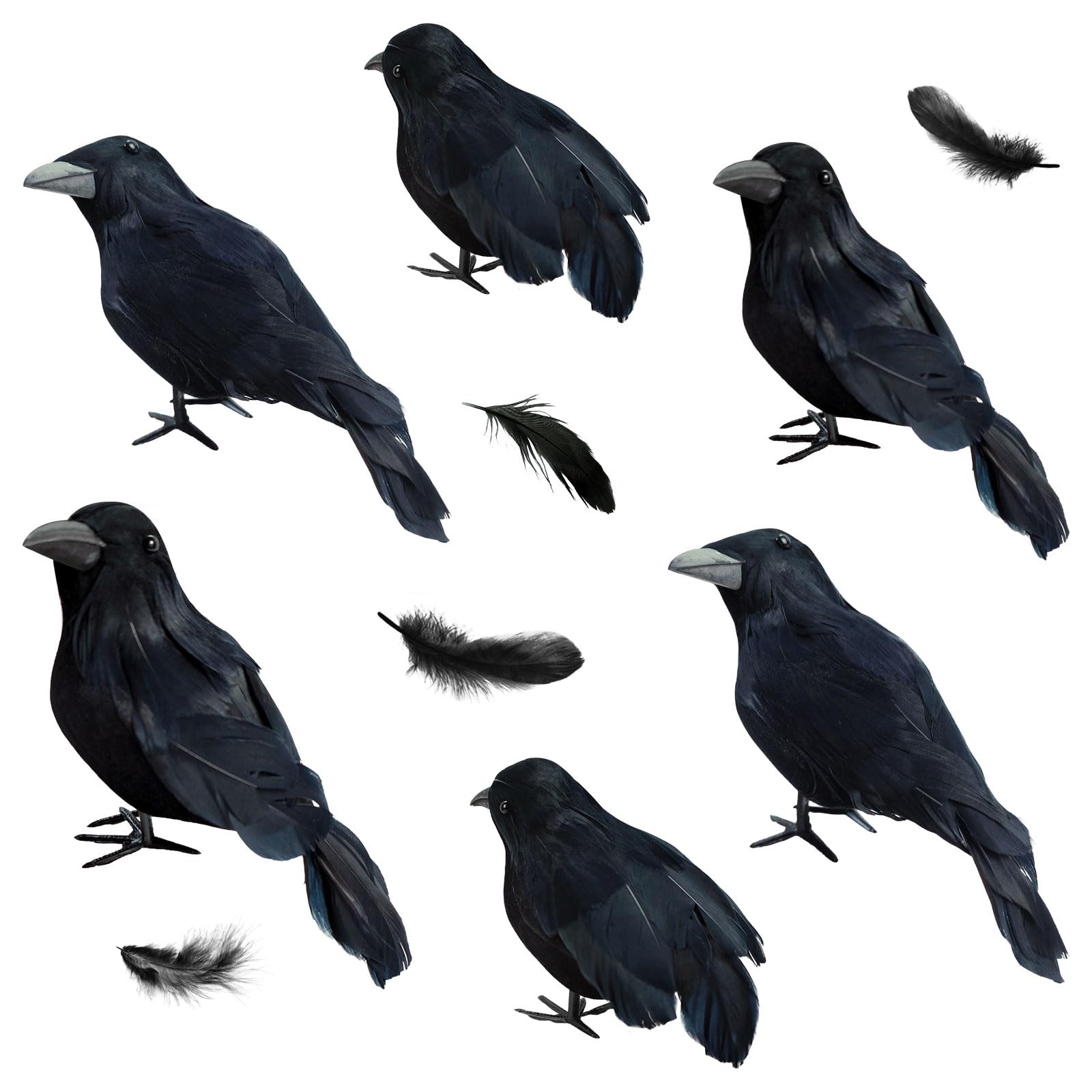 GCNBCNB 6 Pack Halloween Crow Decorations - Realistic Black-Feathered ...