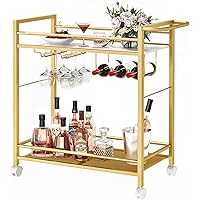 VASAGLE Bar Cart Gold - Elegant Home Bar with Mirrored Shelves