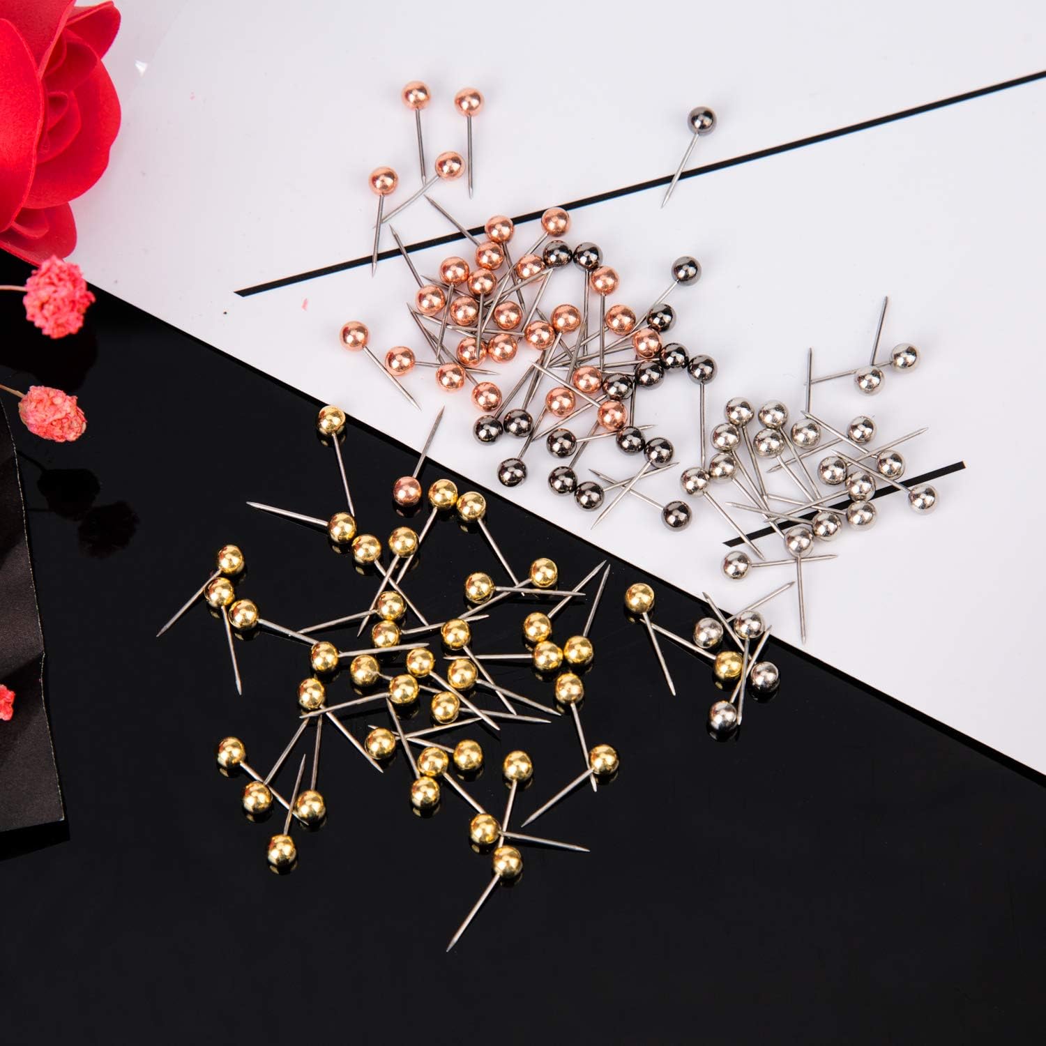 AIEX 1000 Pieces Map Tacks Color Metal Map Push Pins(Blavk,Rose Gold ...