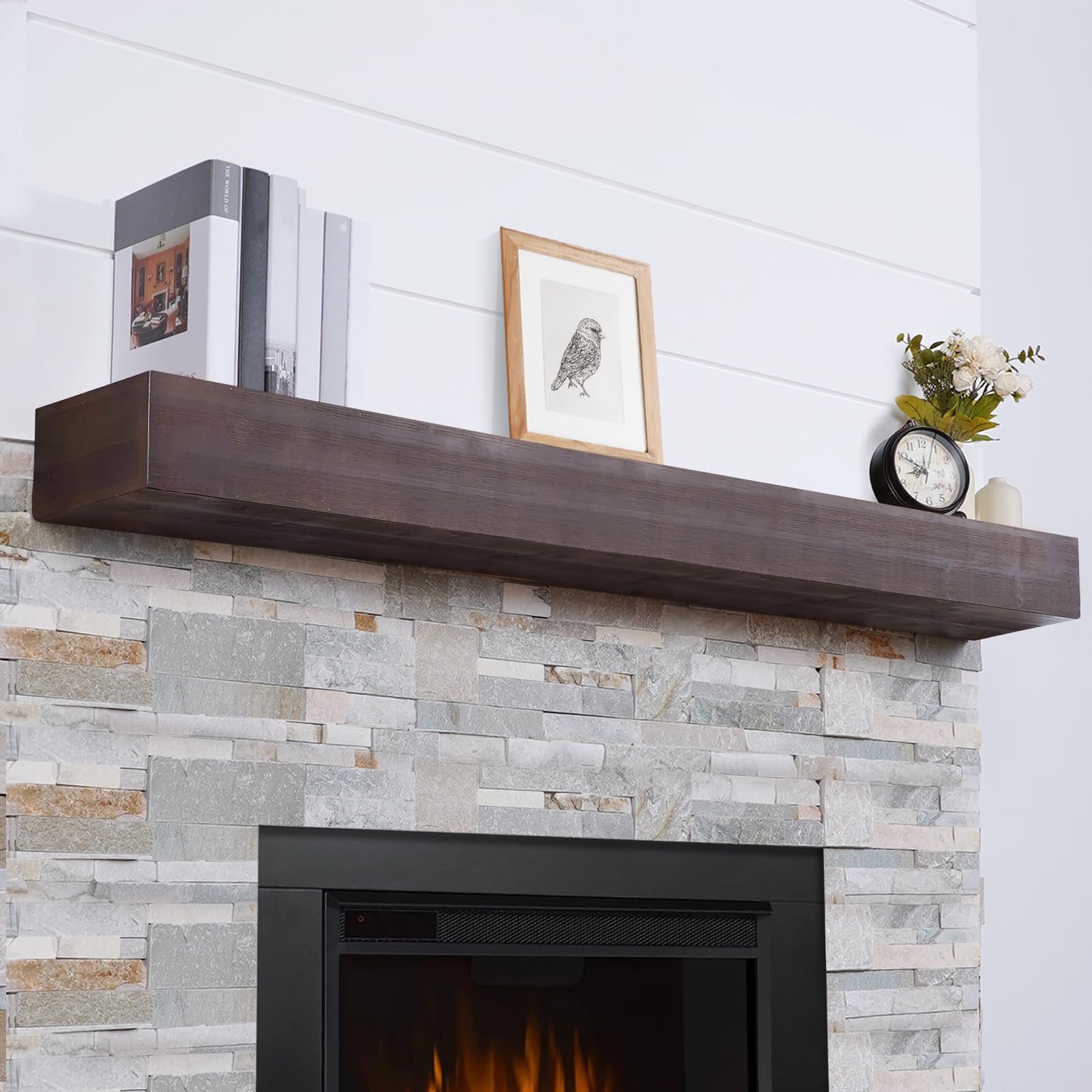 TECANA Fireplace Mantel 66 Inches - Rustic Floating Mantel Shelf ...