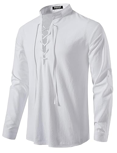 JEMITOP Men's Vintage Renaissance Costume Long Sleeve Lace Up Shirts ...