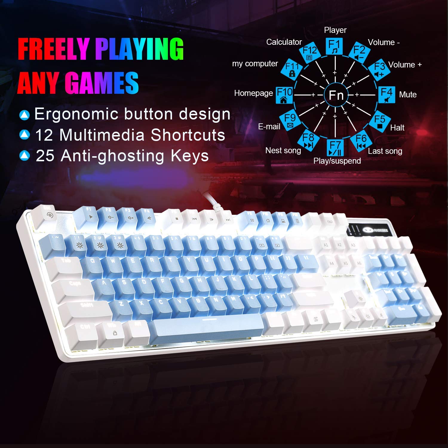 Mua MageGee Mechanical Gaming Keyboard, 104 Keys White Backlit ...