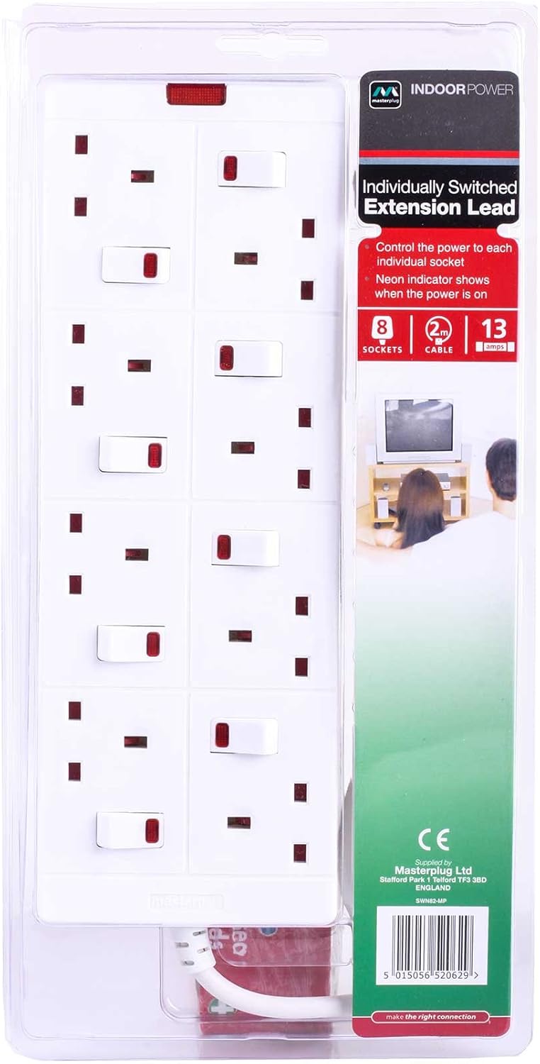 SWN82 Masterplug 8 Gang 2m Individually Switched Extension Lead by ...