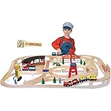 Melissa & Doug Deluxe Wooden Railway Train Set (130+ pcs), Wood ...