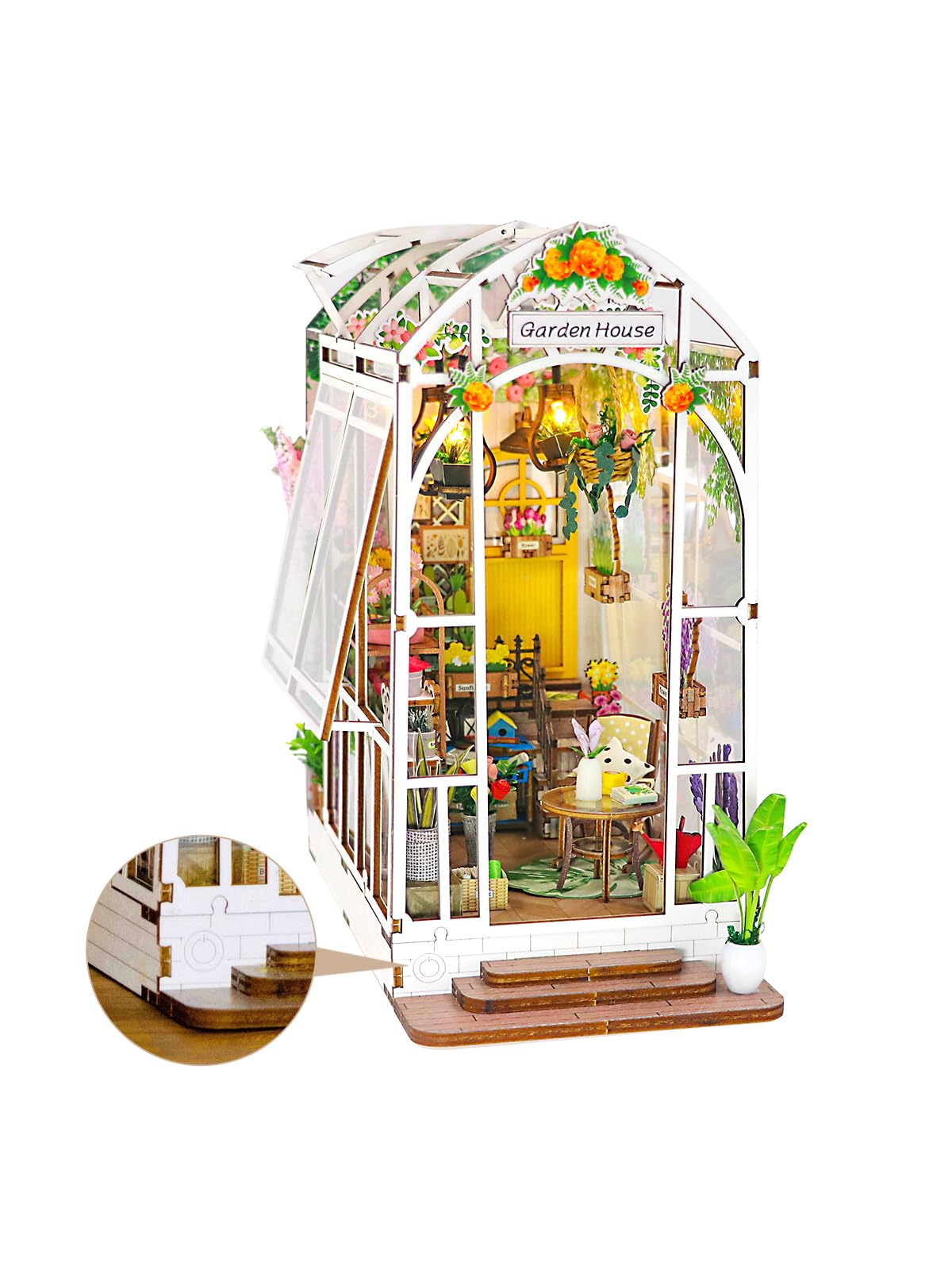 DIY Book Nook Kit, Wooden Bookcase Garden House Miniature Kit with LED ...