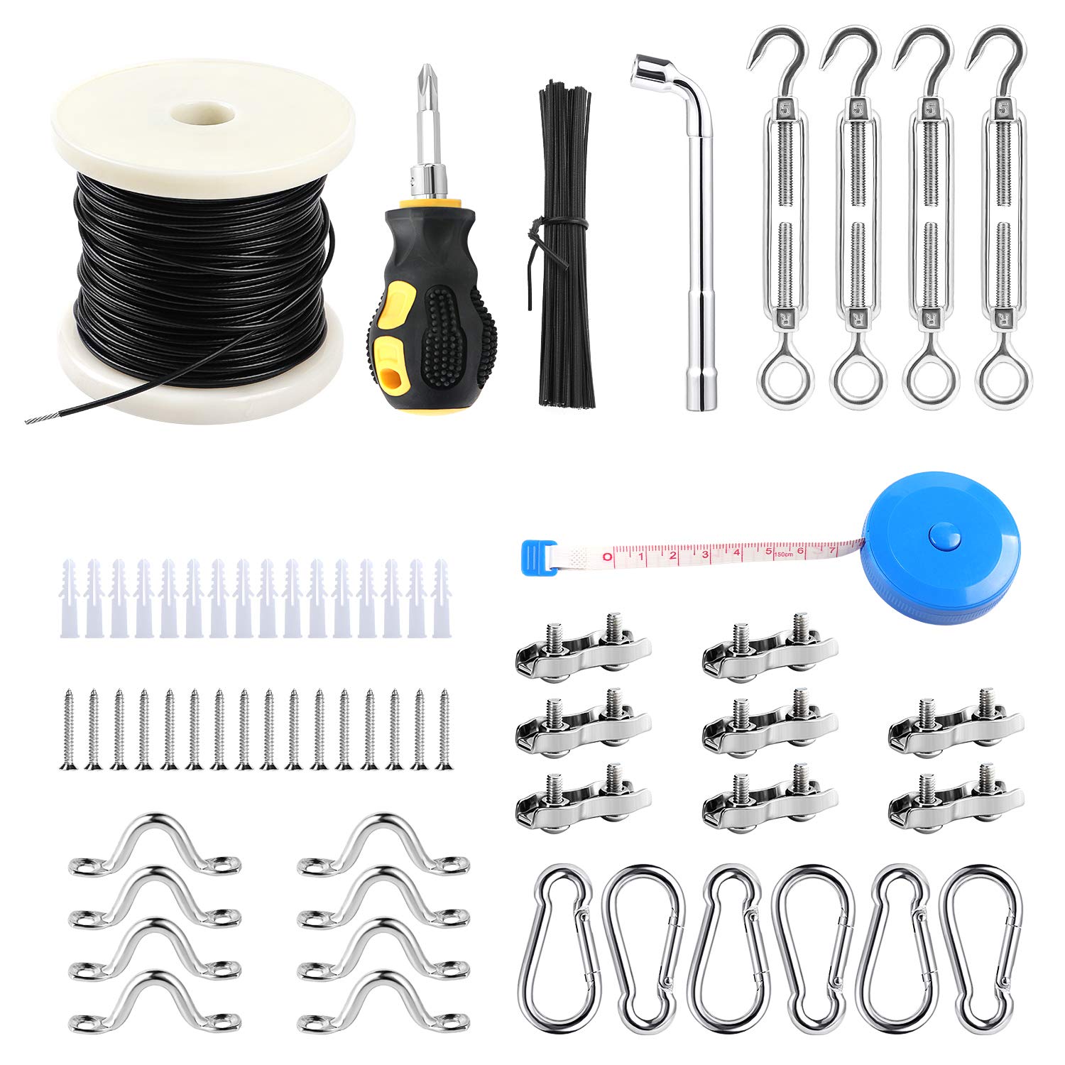 WiMas 162PCS Outdoor Light Guide Wire Rope, 164 Ft PVC Coated Stainless ...