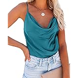 Chigant Womens Silk Satin Tank Tops Cowl Neck Casual Cami Sleeveless Camisole Blouses Summer ...