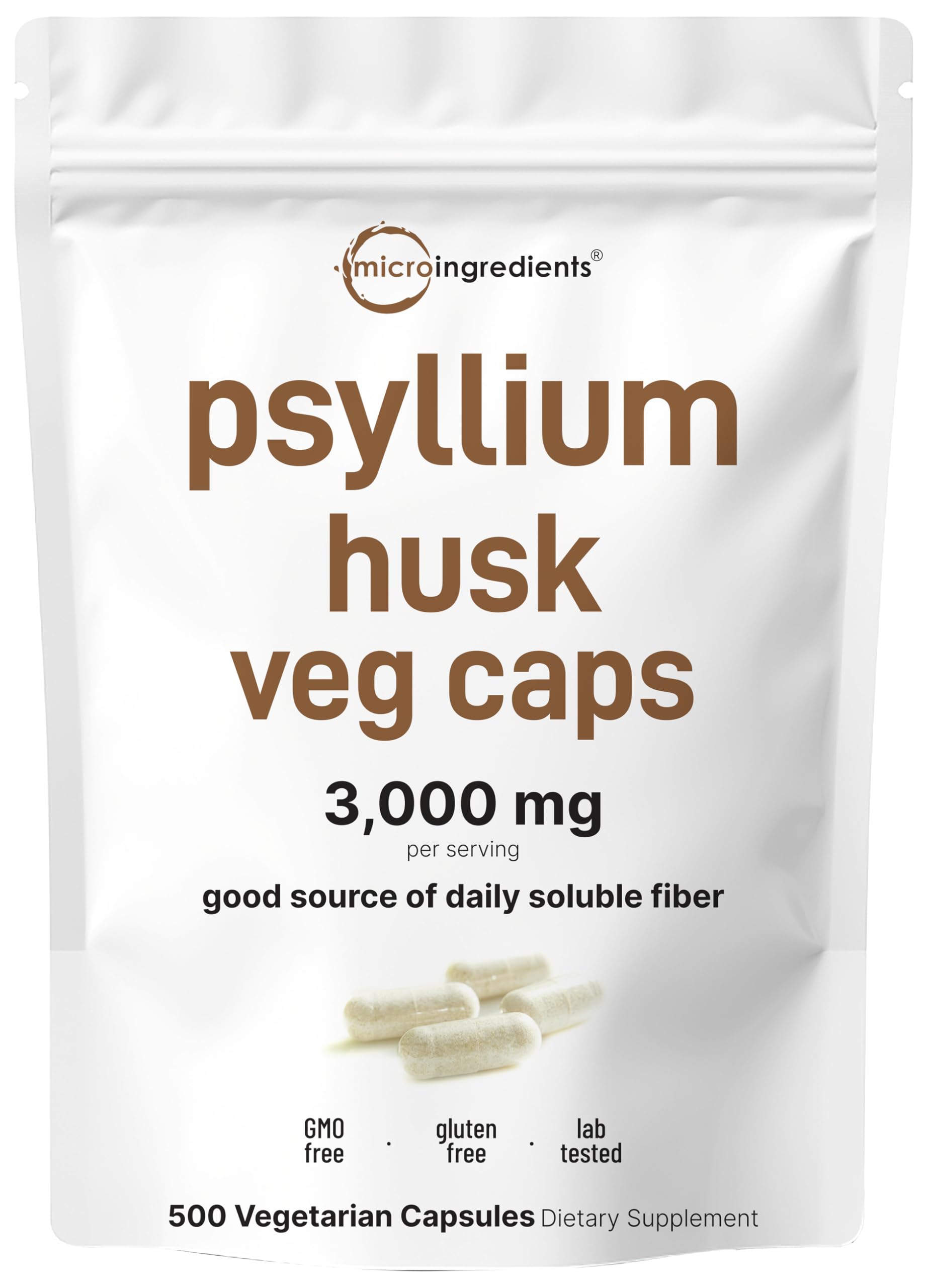 Micro Ingredients Psyllium Husk Capsules 3000mg, 500 Veg Caps | Soluble ...