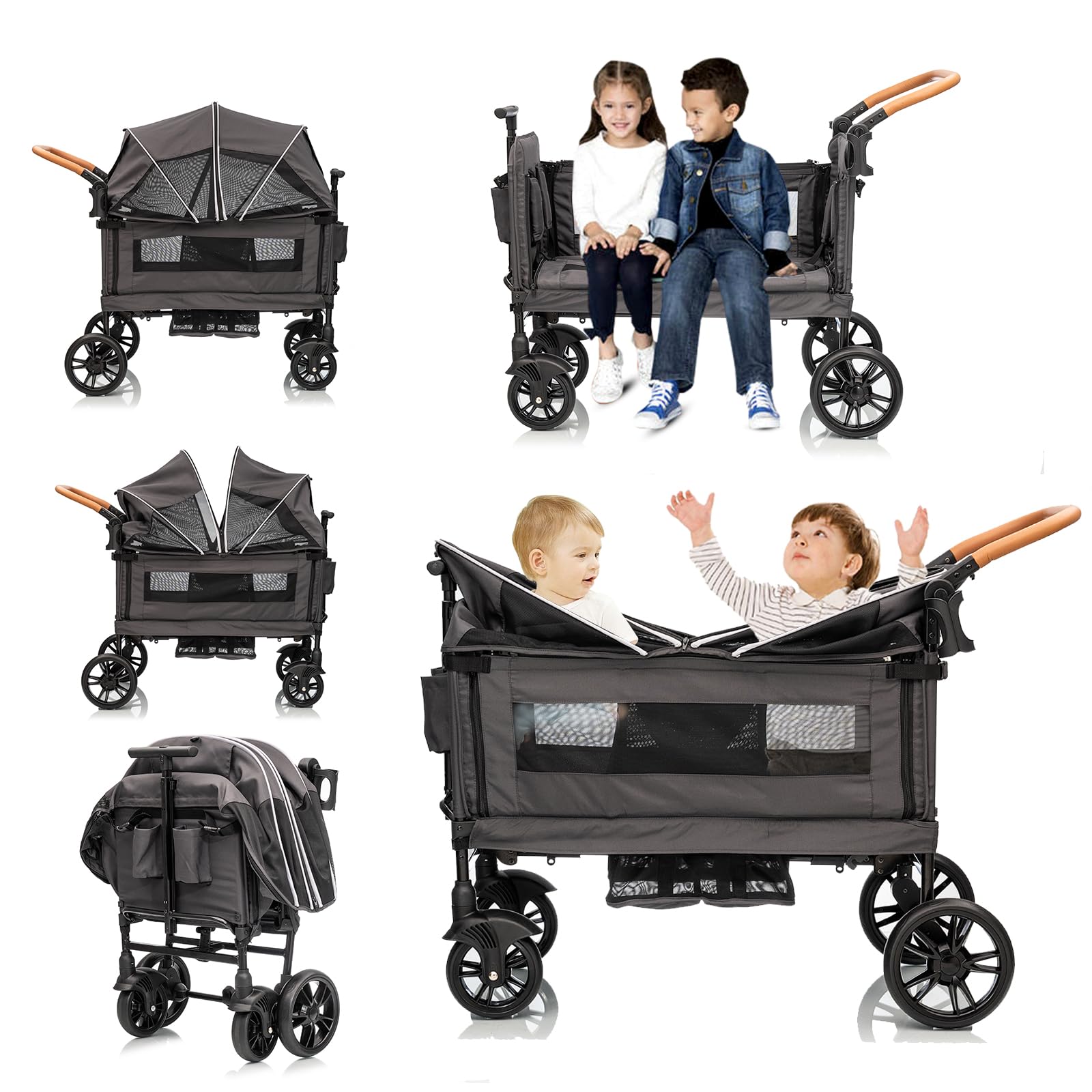 Wagon Stroller for 2 Kids & Cargo-Push-Pull Double Baby Wagon ...