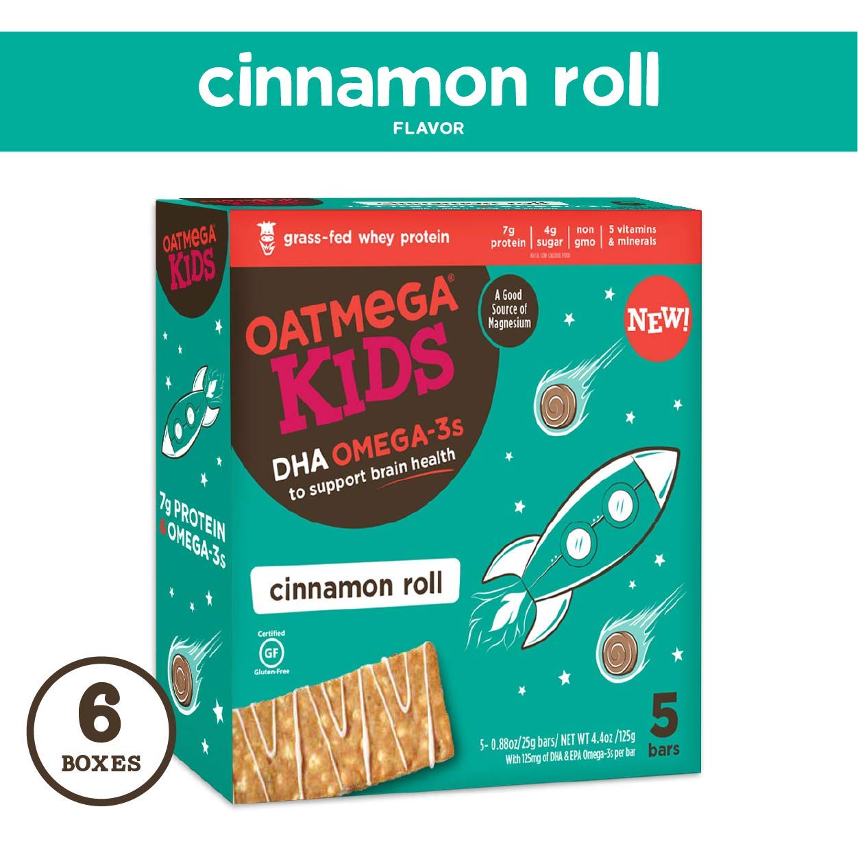 Oatmega Kids Protein Bars, Healthy Snack with Omega 3, Cinnamon Roll, 6 ...