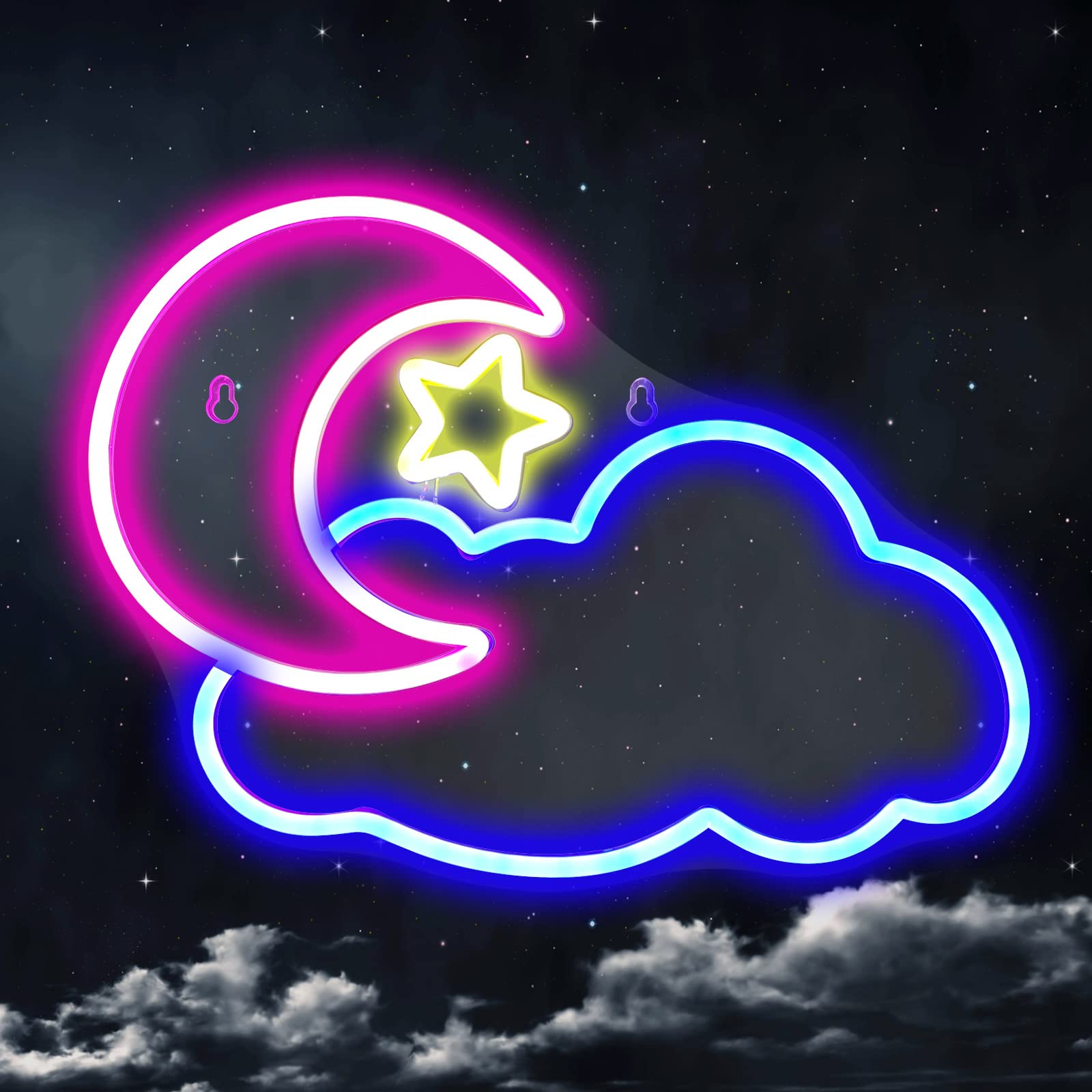 Moon Cloud Neon Signs, LED Cloud Star Neon Light Signs For Wall Decor ...