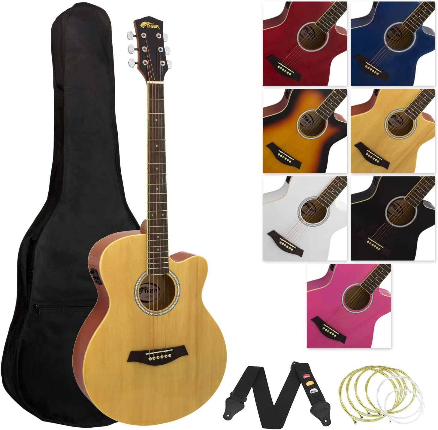 Tiger Full Size Electro Acoustic Guitar Package for Beginners with ...
