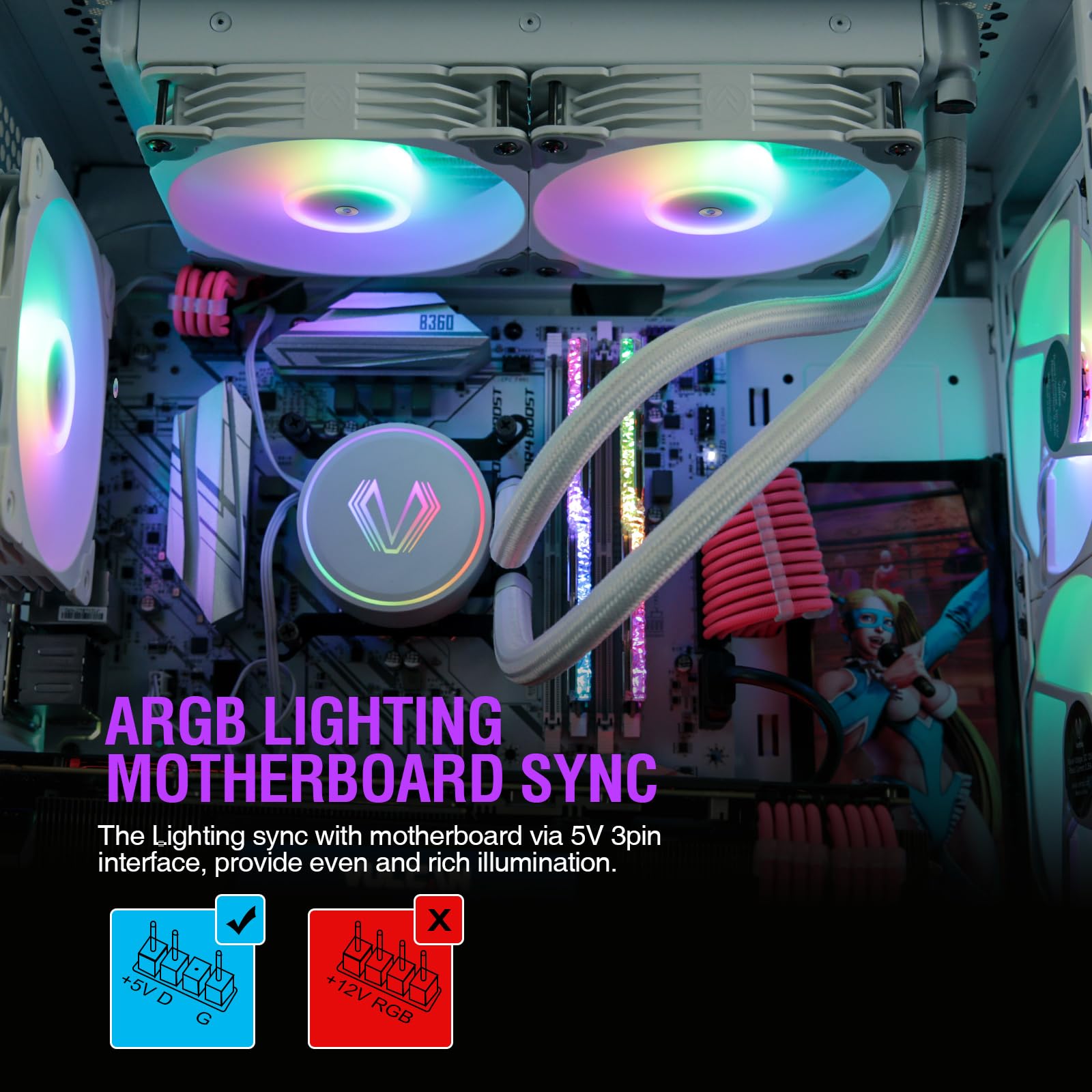 Mua Vetroo V240 White Liquid CPU Cooler 240mm Addressable RGB Pump & PWM Fans 250W TDP AIO Water ...