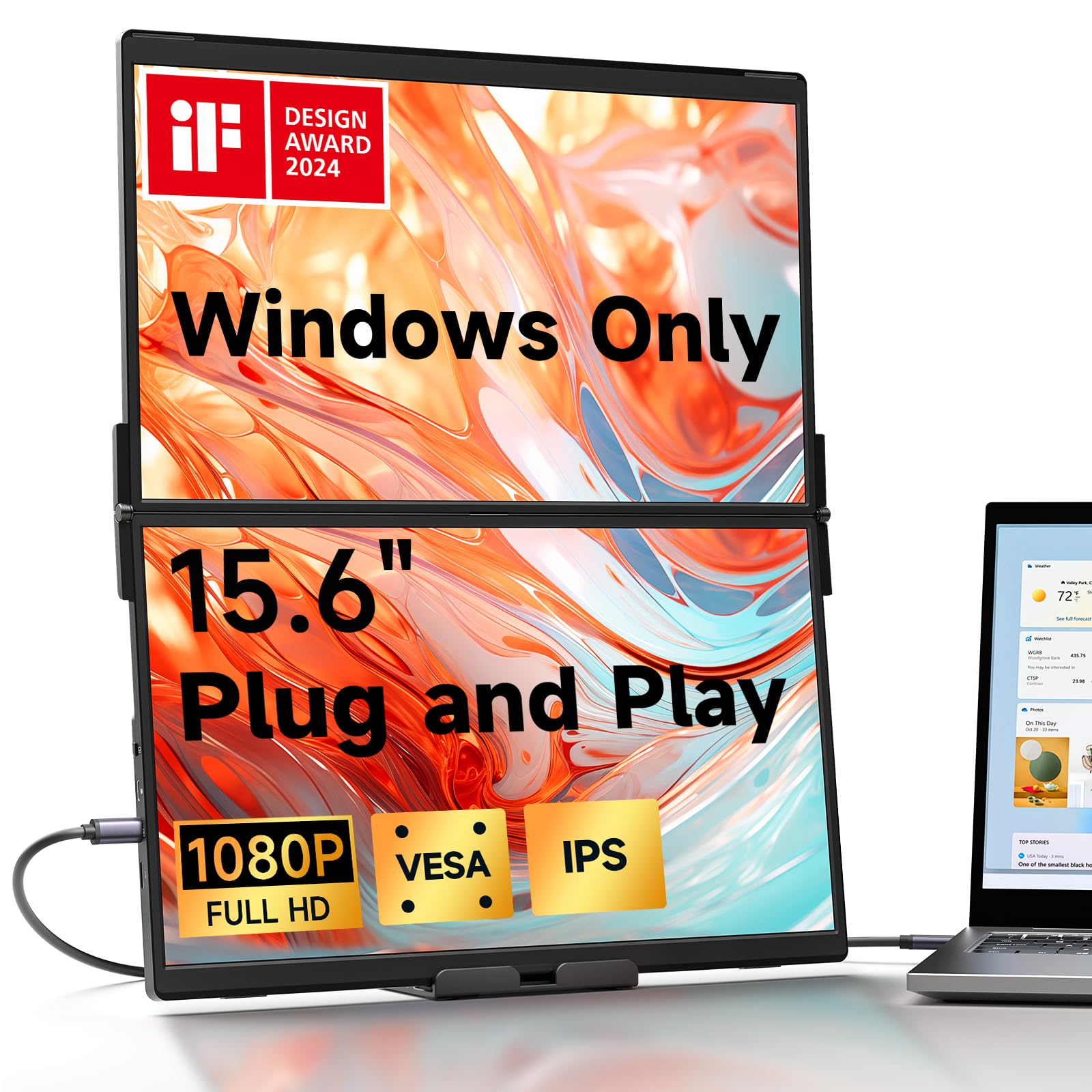 JSAUX FlipGo Lite 15.6" IPS Dual Stacked Portable Monitor, 1080P FHD ...