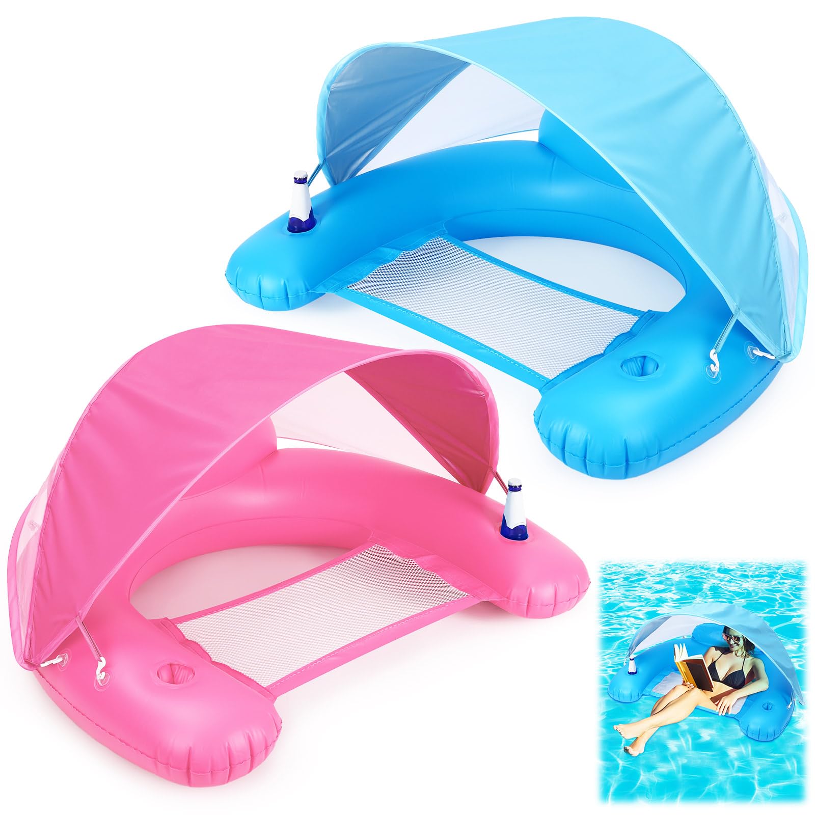 GlikCeil 2 Pcs Large Pool Floats with Canopy for Adult, XL Inflatable ...