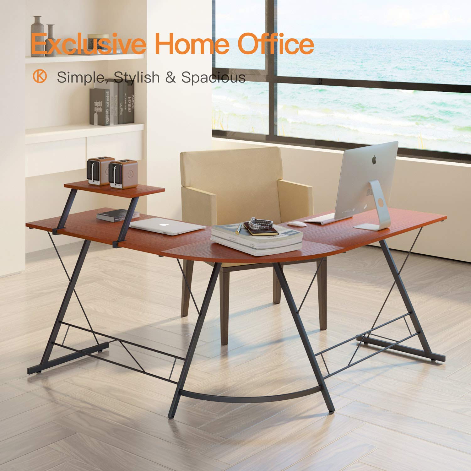 L Shaped Desk Home Office Desk with Round Corner Computer Desk with ...