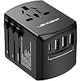 LENCENT Adaptador Enchufe de Viaje Universal, Cargador Internacional de 3 Puertos USB-A y 1 USB ...