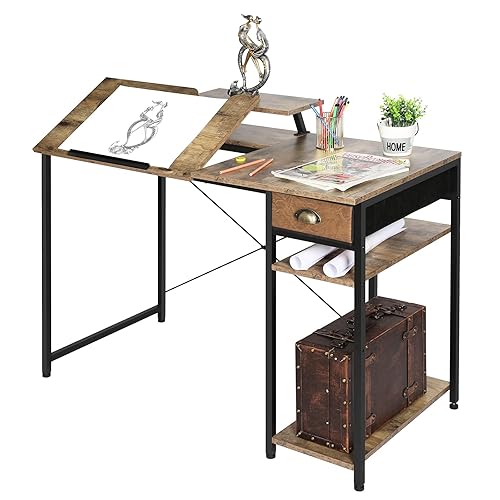 X-cosrack Drafting Table with Storage Shelves & Drawer, 43" Adjustable ...