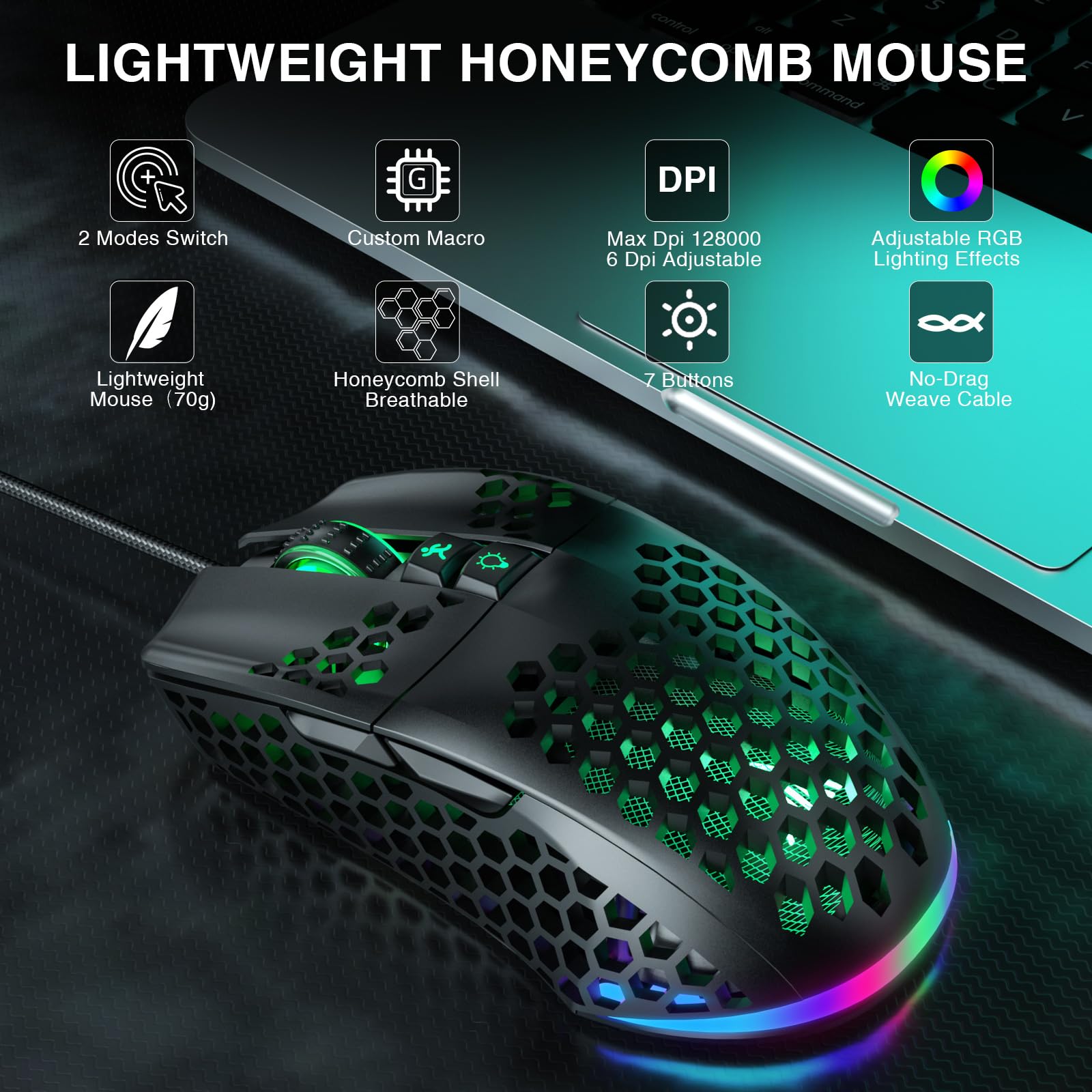 Mua RGB Wired Gaming Mouse with Honeycomb Shell,Adjustable 12800 DPI,7 ...