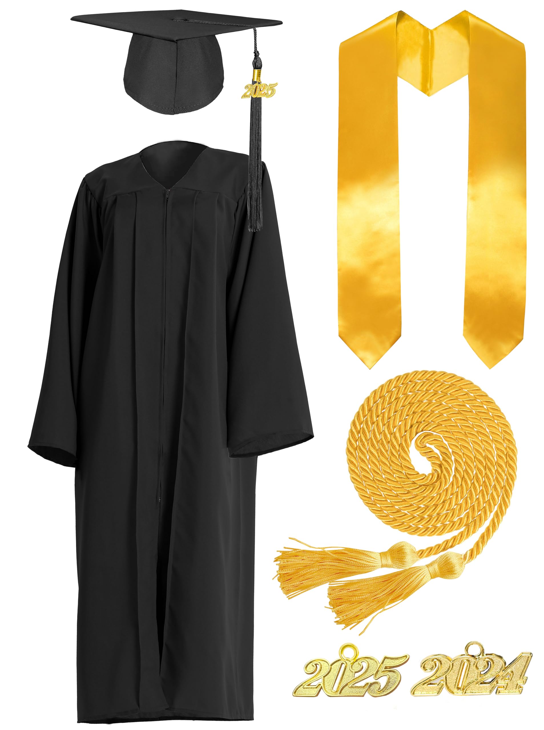 Matte Graduation Cap and Gown 2024+2025 Tassel Set with Honor Cord ...