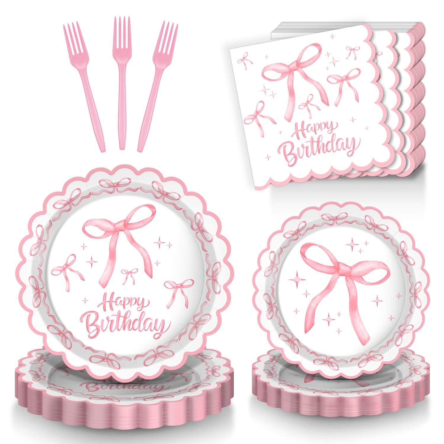 96Pcs Special-Shaped Pink Bow Birthday Party Supplies,Coquette Birthday ...