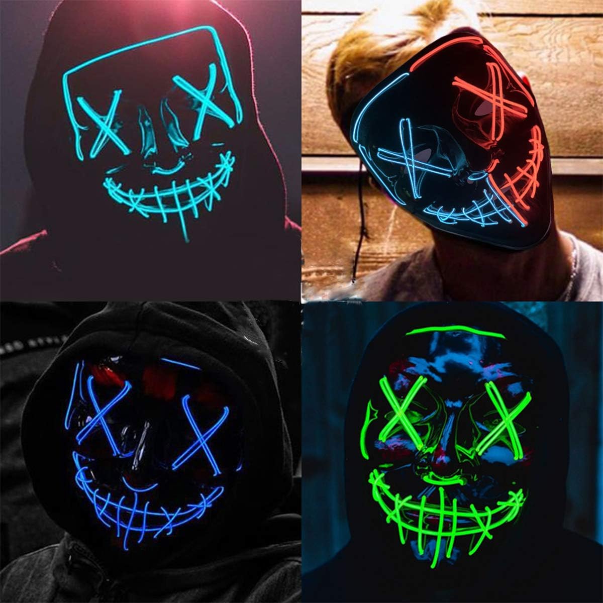 DWTECH 2020 Halloween Mask LED Halloween Costume LED Glow Scary Light ...