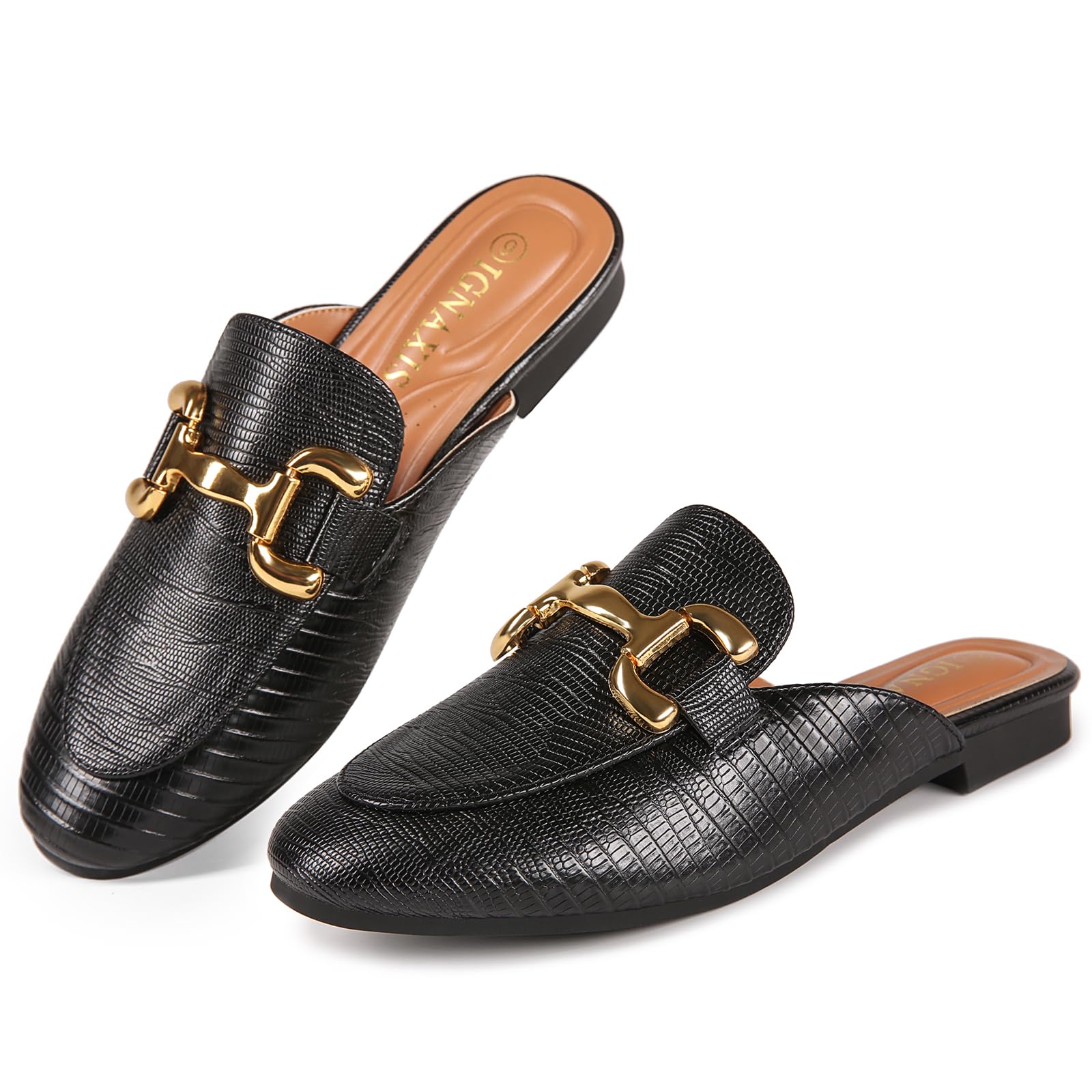 ignaxis Buckle Black Mules for Women Round Toe Backless Flat Mules ...