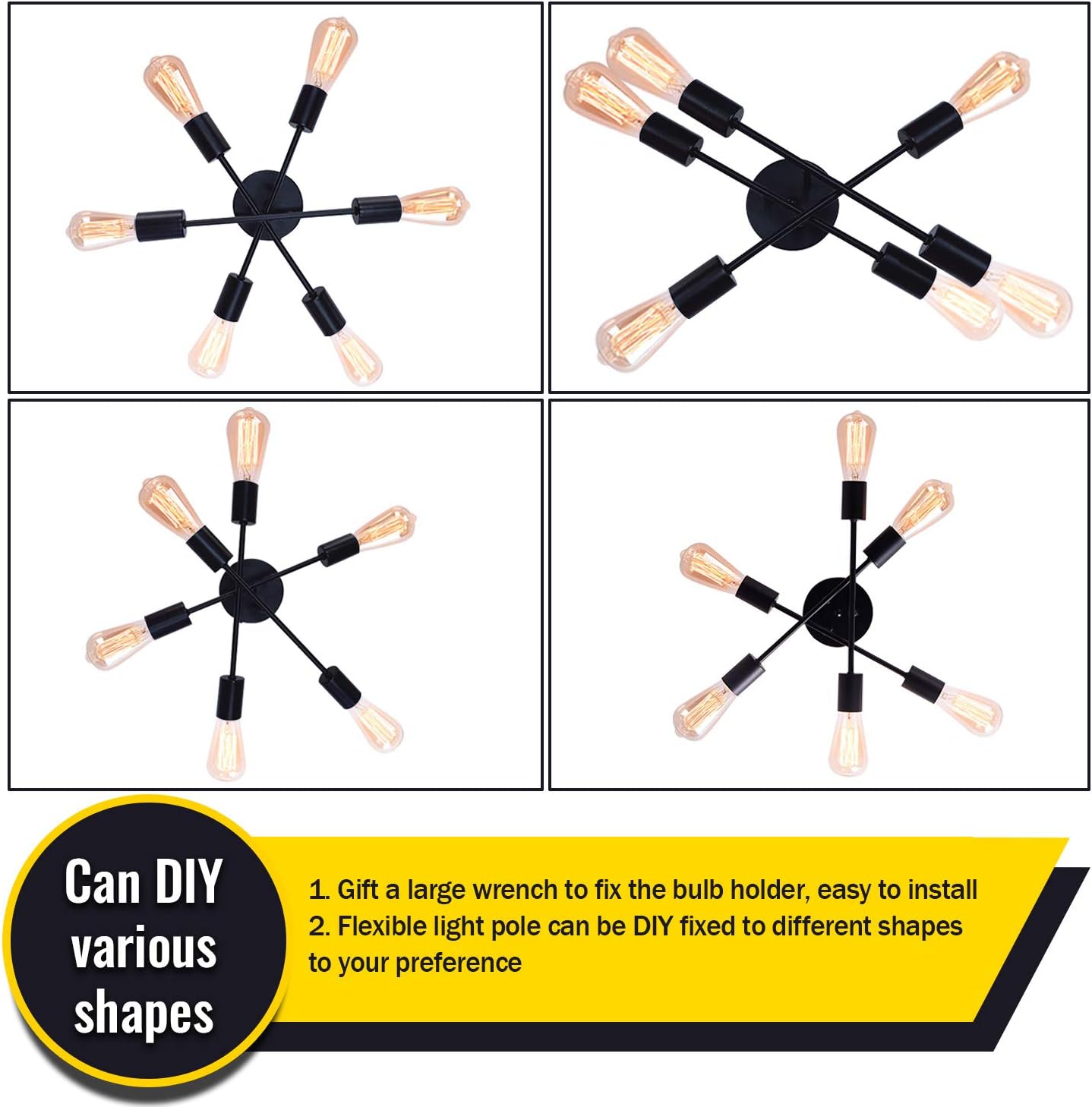 Lightess Industrial Satellite Ceiling Light Adjustable DIY Sputnik ...