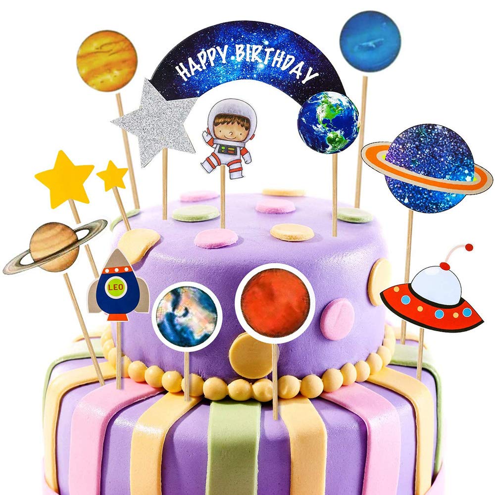 Buy Cake Decorations Cake Toppers Happy Birthday Blue Banner Space ...