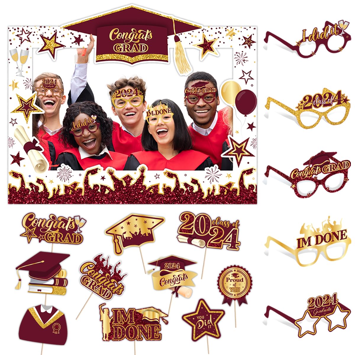 2024 Graduation Decorations-16Pcs Graduation Photo Booth Props Paper ...