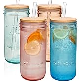 Amazon.com | ANOTION Colored Glass Cups with Lids and Straws - 24oz Travel Coffee Mug Wide Mouth ...
