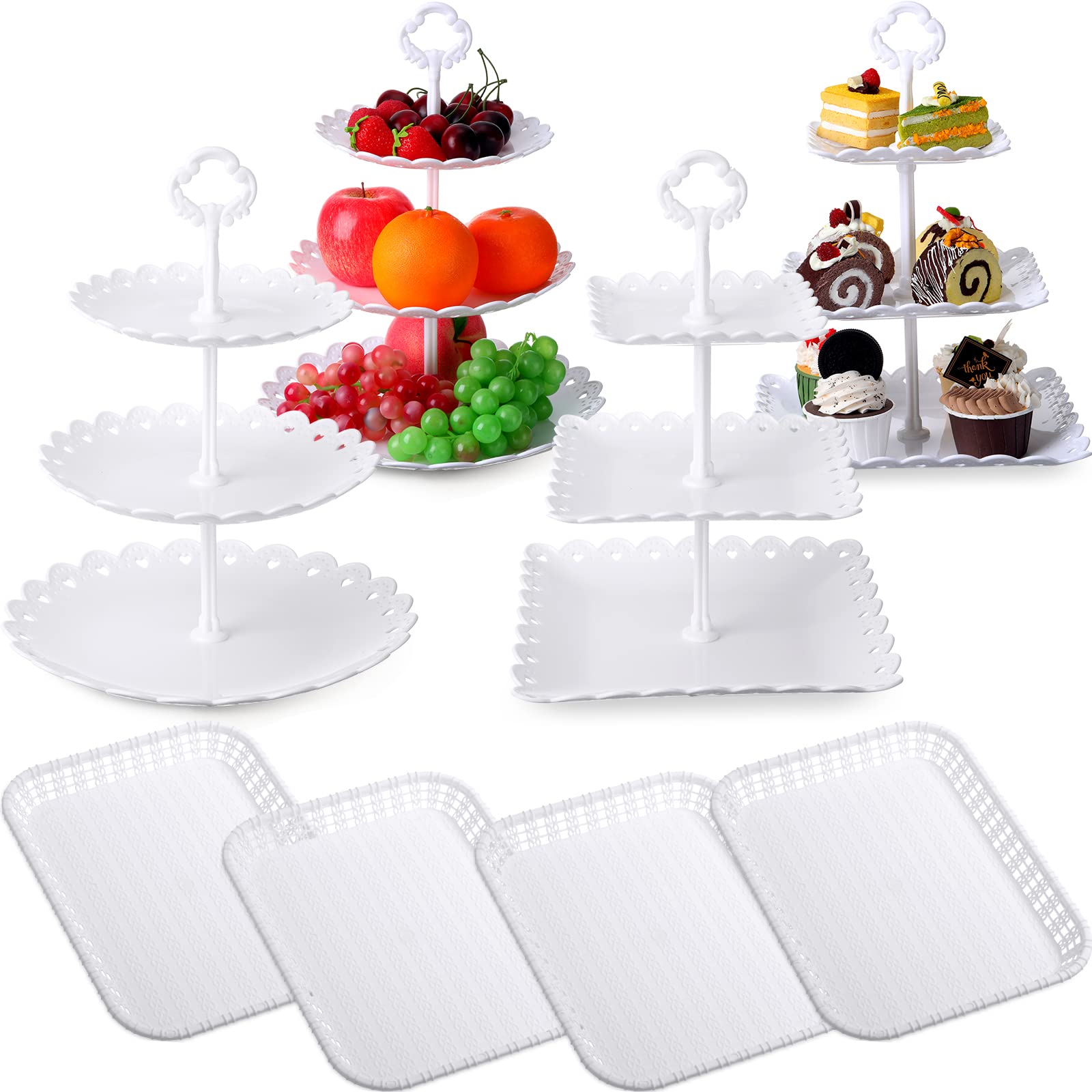 8 Pcs Dessert Table Display Set Includes 3 Tier Round Square Cupcake ...