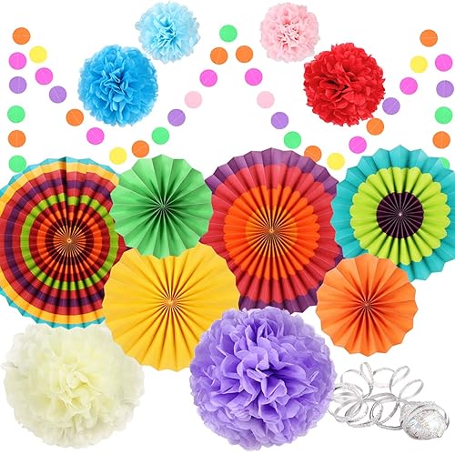 Fiesta Party Decorations, 14 Pcs Mexican Party Supplies Rainbow Paper ...