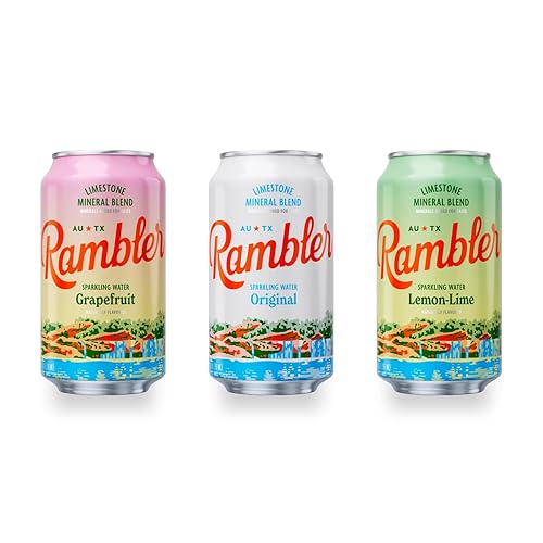 AUTX RAMBLER Variety Pack Sparkling Water, Limestone Mineral Blend, Original, Lemon Lime ...