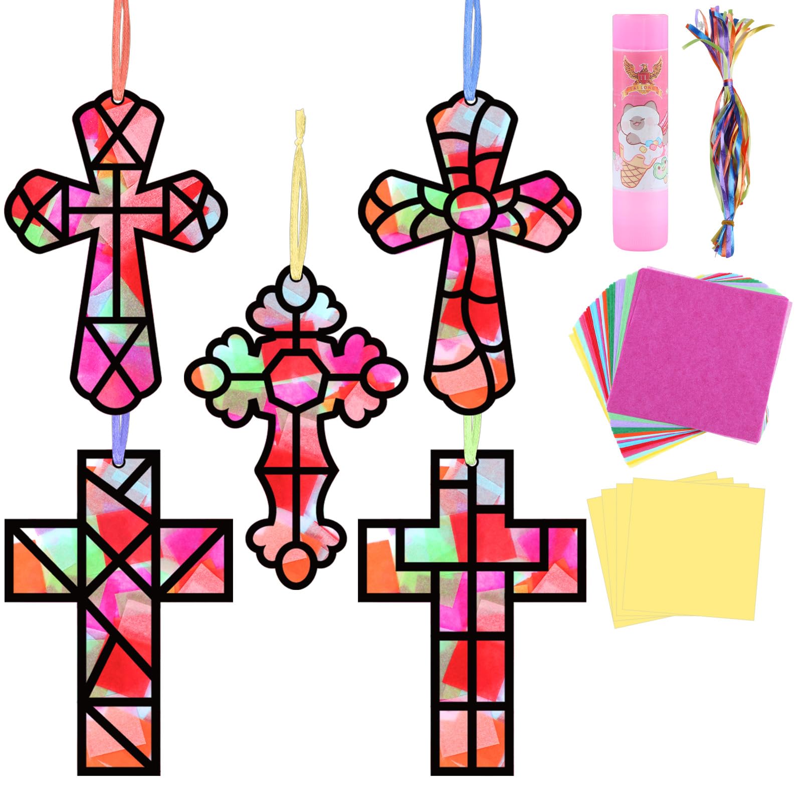 Mua 36PCS Cross Suncatchers Kits Paper Craft Set Cross DIY Window ...