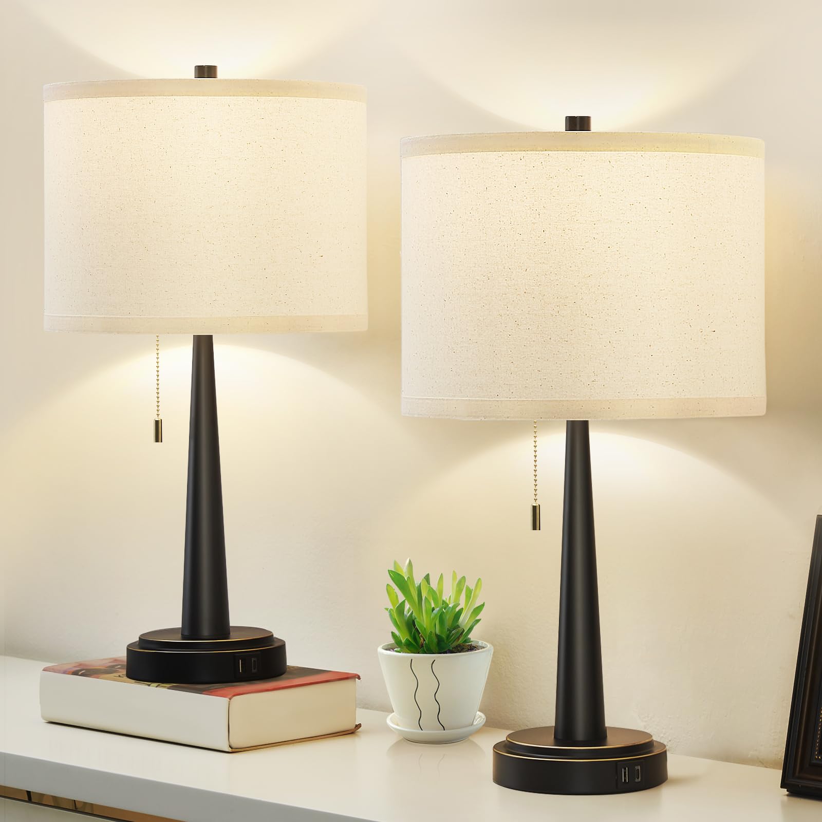 GyroVu Table Lamp Set of 2, Beside Lamps with USB-C+A Nightstand Lamp ...