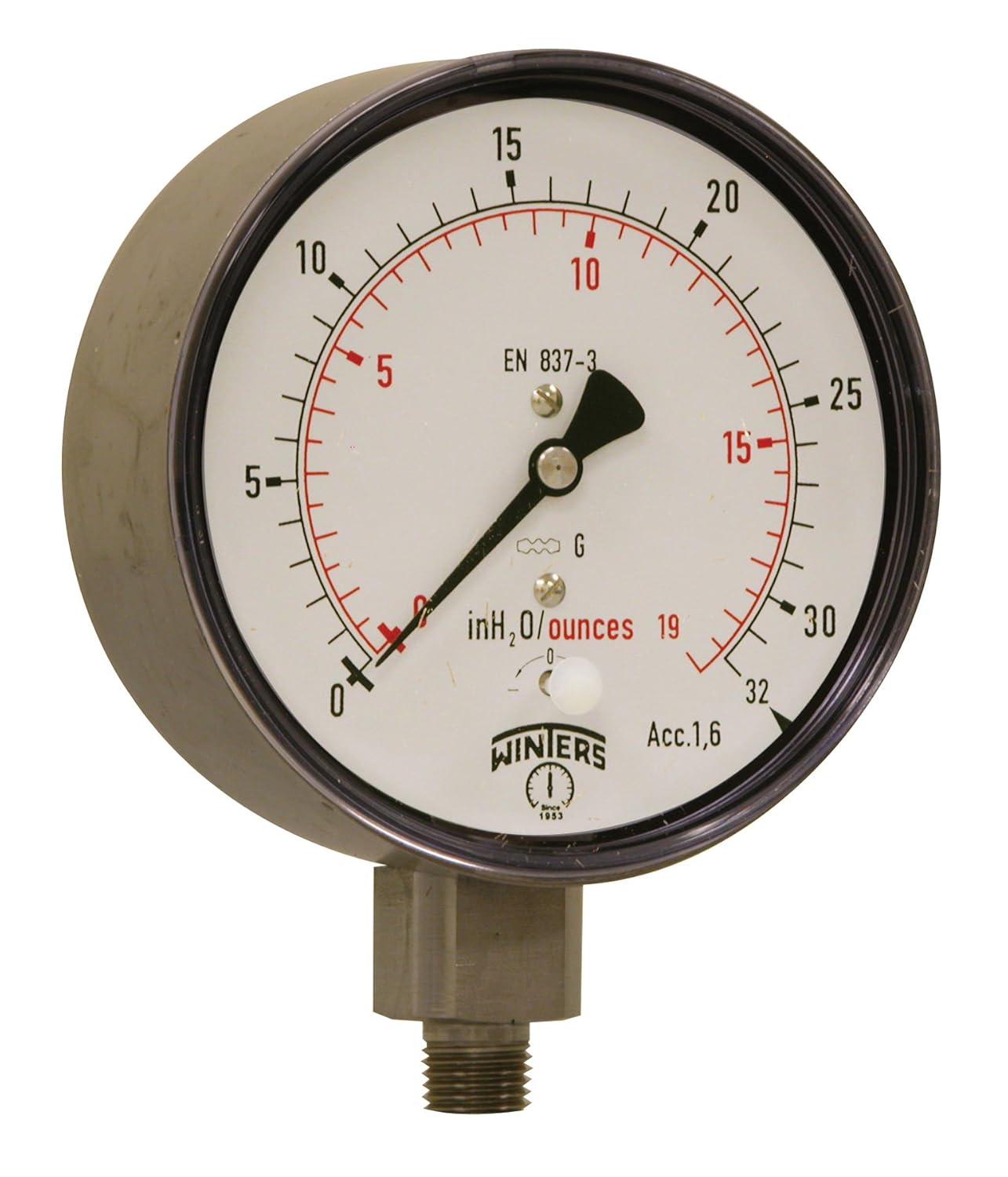 Winters PLP Series Stainless Steel 304 Dual Scale Low Pressure Gauge, 0 ...